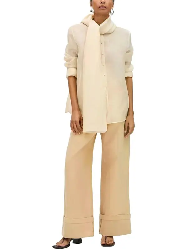 Another Tomorrow Detachable Scarf Shirt - Neutrals