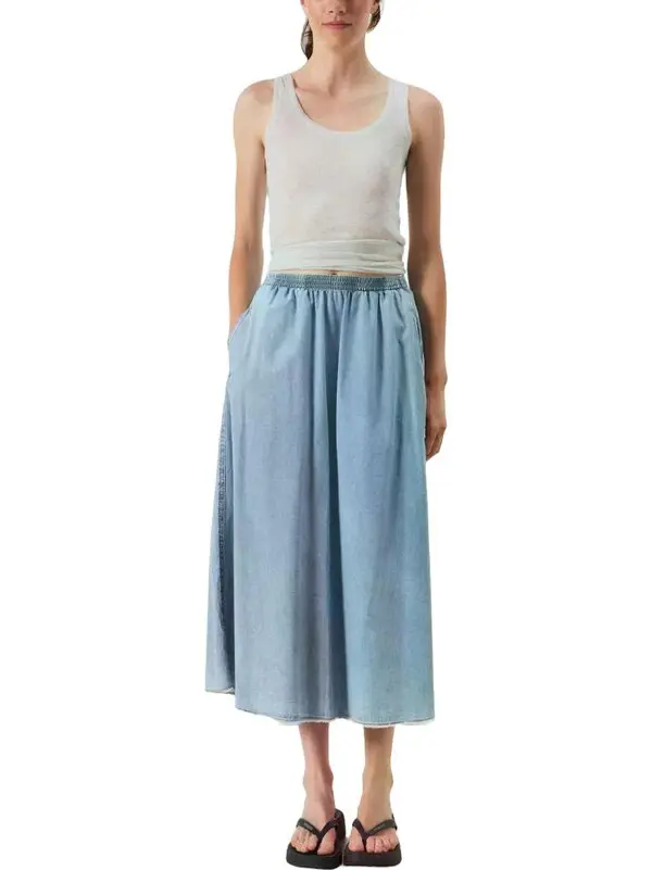 American Vintage Elasticated-waistband Denim Midi Skirt - Blue