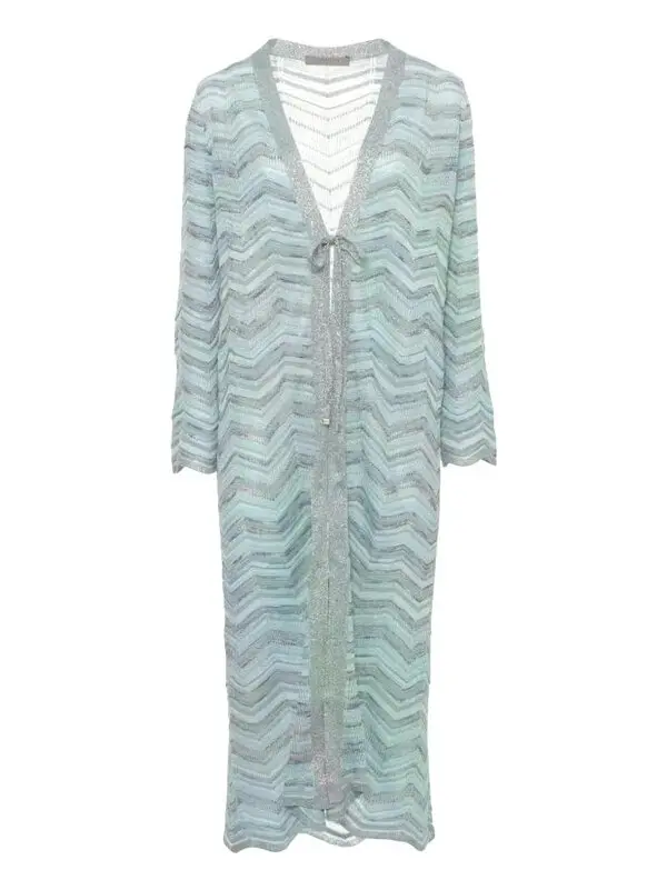 D.exterior Zigzag Knit Longline Cardigan - Blue