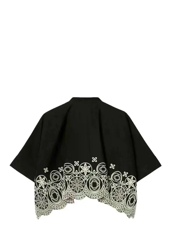 La DoubleJ Sangallo Embroidered Cropped Shirt - Black