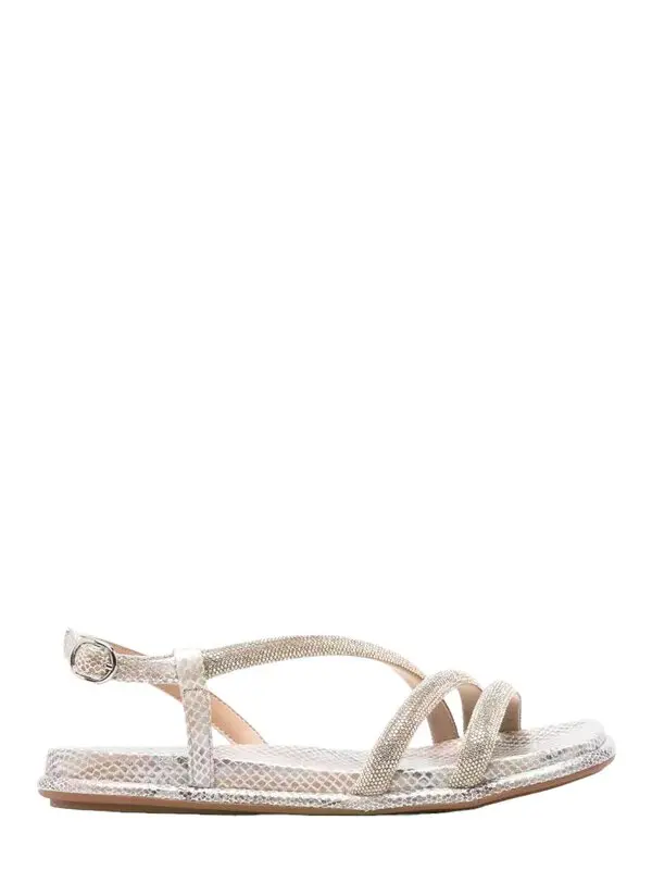 ALMA EN PENA Crystal-embellished Snakeskin-effect Slingback Sandals - Silver