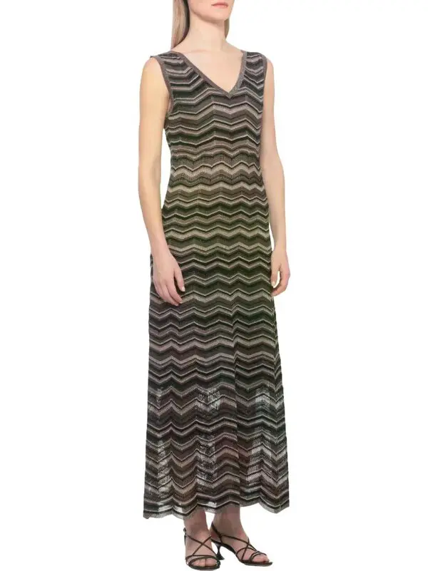 D.exterior Chevron-knit V-neck Maxi Dress - Black