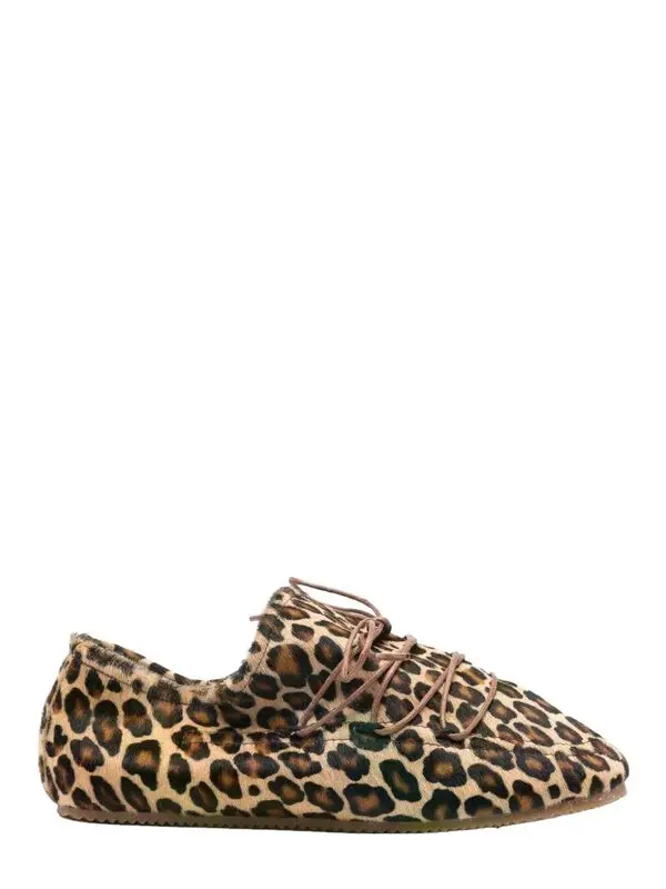 RIEN STUDIO Leopard-print Calf-hair Lace-up Sneakers - Neutrals