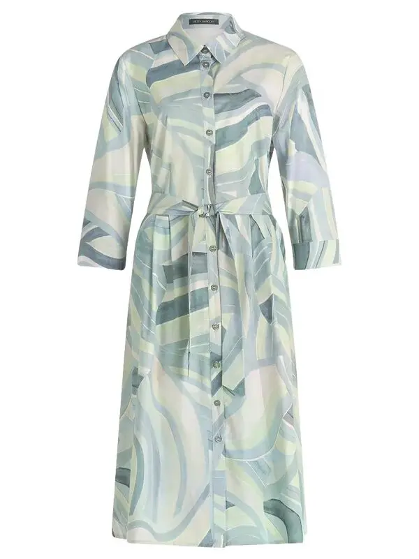 BETTY BARCLAY Abstract Print Belted Dress - Blue