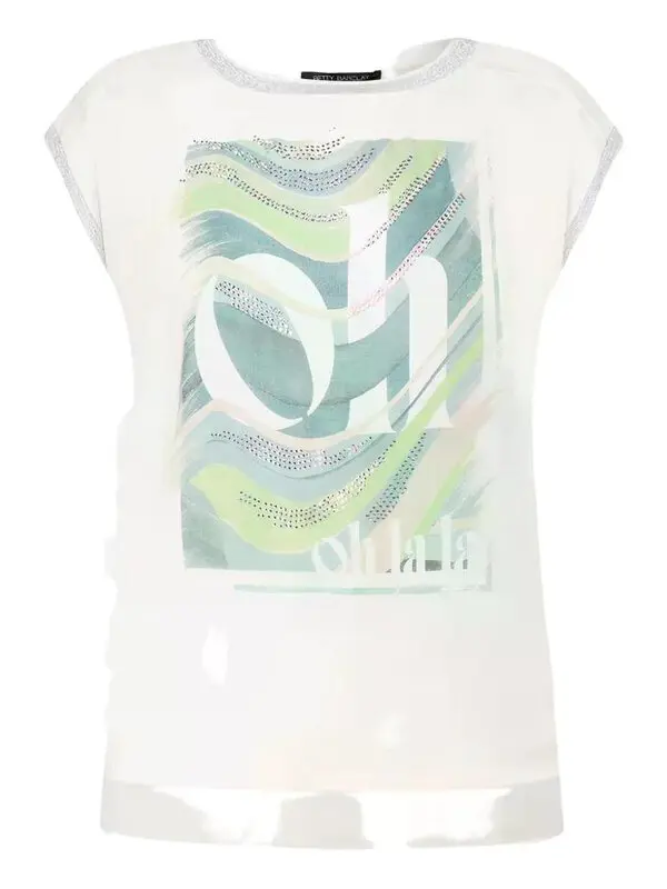 BETTY BARCLAY Graphic Print Rhinestone Embellished Top - Neutrals