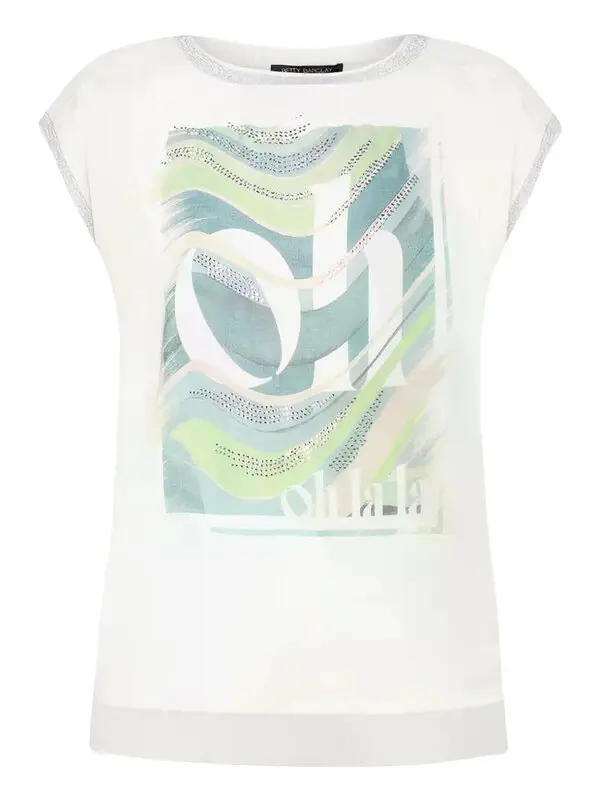 BETTY BARCLAY Graphic Print Rhinestone Embellished Top - Neutrals