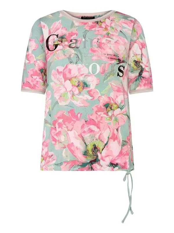 BETTY BARCLAY Floral Print T-shirt With Drawstring Hem - Blue