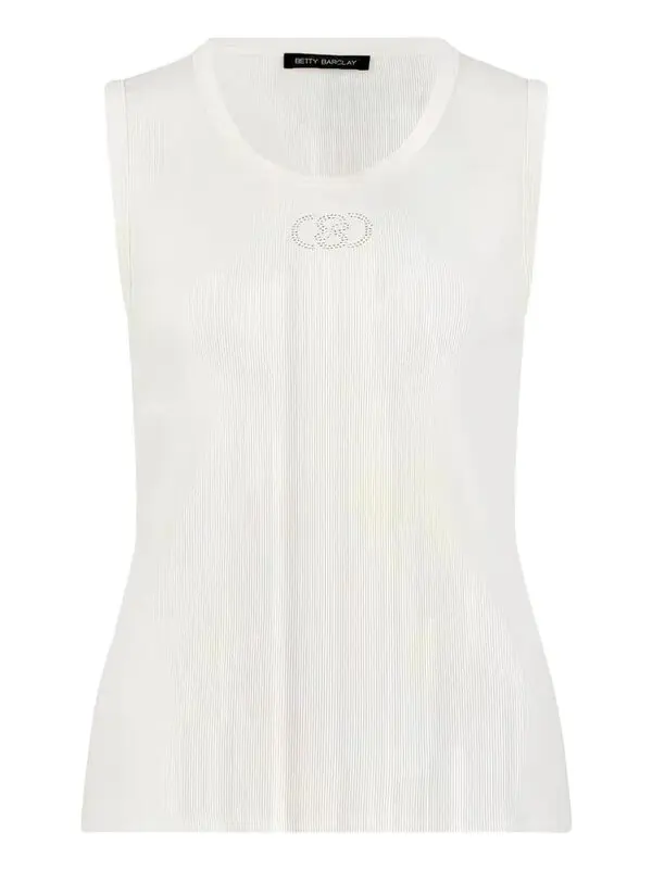 BETTY BARCLAY Rhinestone Embellished Ribbed Top - Neutrals