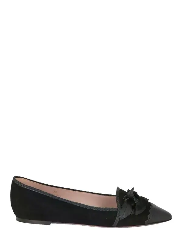 TOD'S Leather Fringe Detail Pointed Toe Ballet Flats - Black