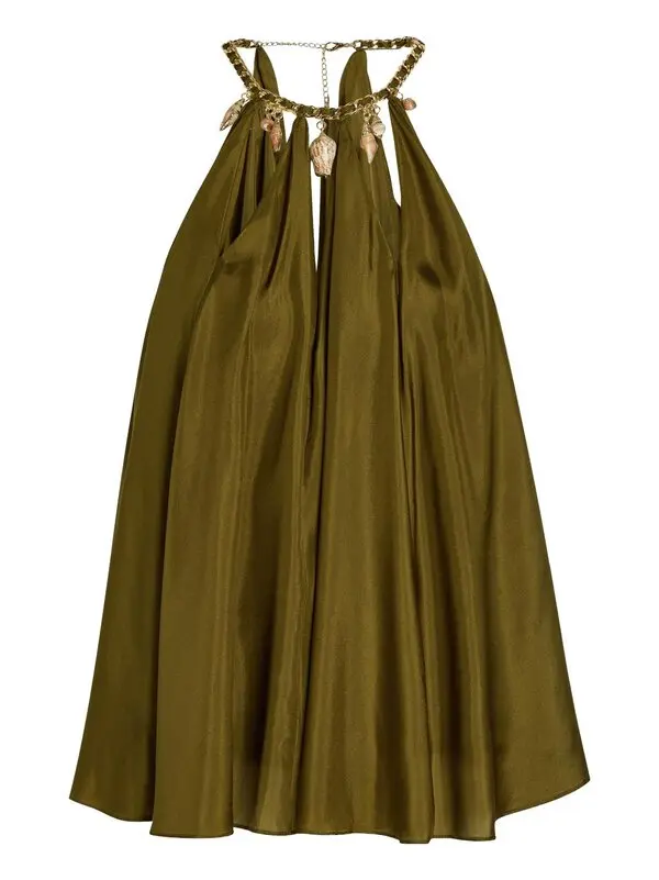 Zimmermann Charm-effect Silk Halterneck Blouse - Olive