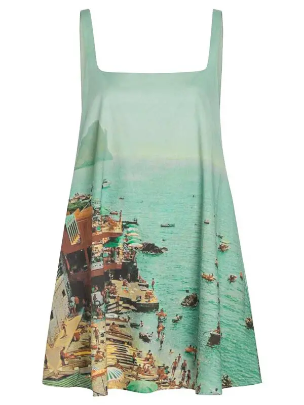 Staud Brio Printed Stretch-cotton Mini Dress - Blue