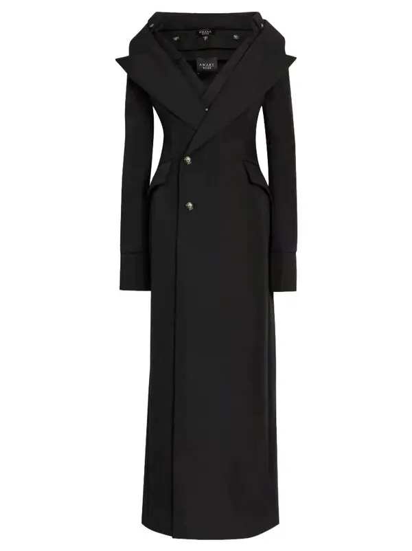 A.W.A.K.E. Mode Off-the-shoulder Maxi Dress With Oversized Notched Lapels - Black
