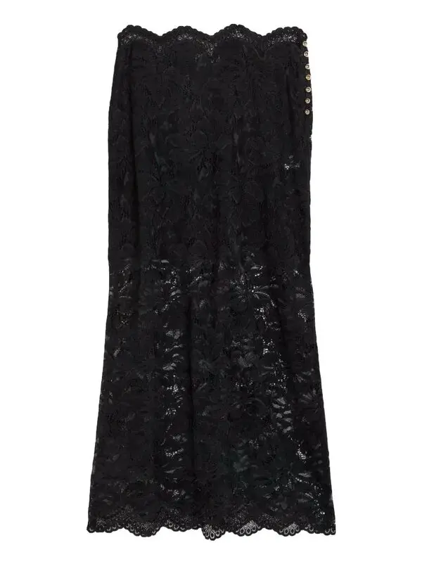 Rabanne Lace Overlay Button Detail Midi Skirt - Black