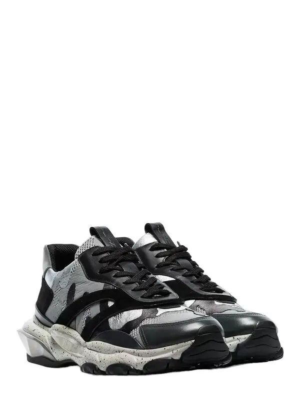 Valentino Garavani Grey Camouflage Print Leather Sneakers - Silver