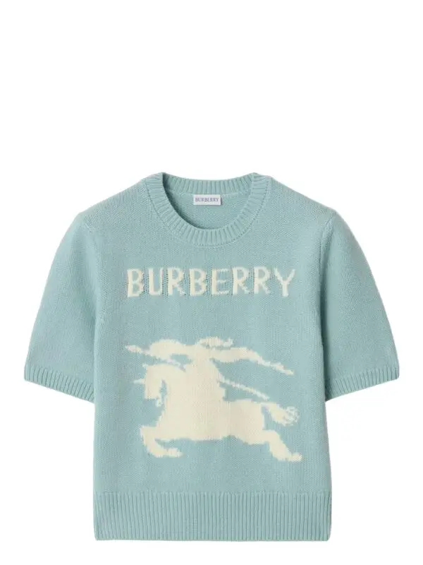 Burberry Jacquard Short Sleeve Jumper - Eggshell Blue
