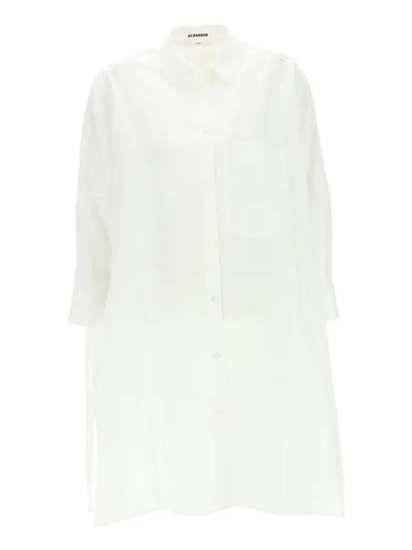 JIL SANDER Long-sleeved A-line Shirt Dress With Logo Detail - White
