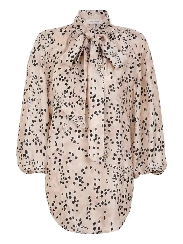 Zimmermann Illustrated Wavy Shirt With V-neck And Tie Detail - Dalmatians