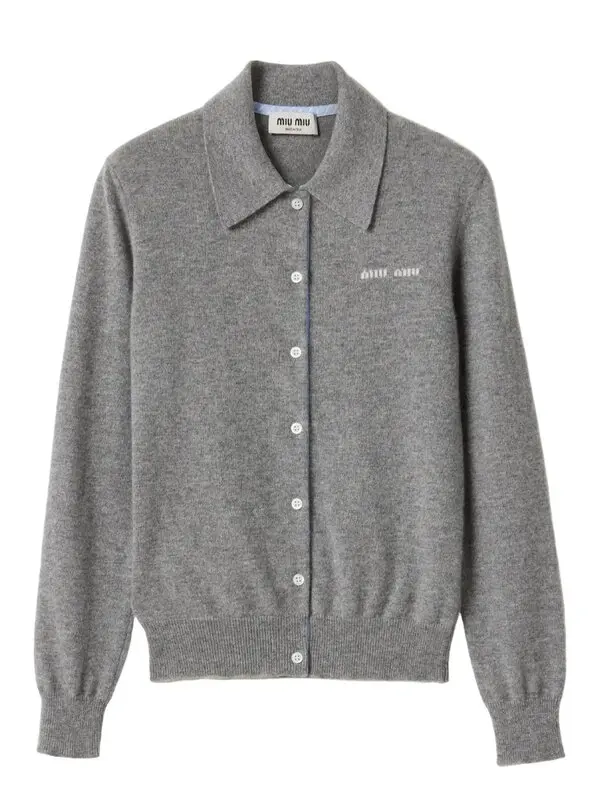 Miu Miu Long Sleeve Button-up Cardigan With Collared Neck - Grey