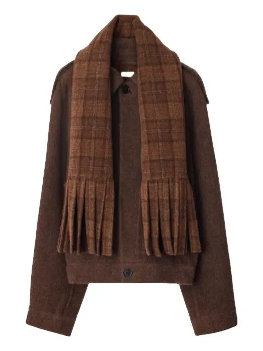 Burberry Checked Fringed Scarf Jacket - Ginger/ginger