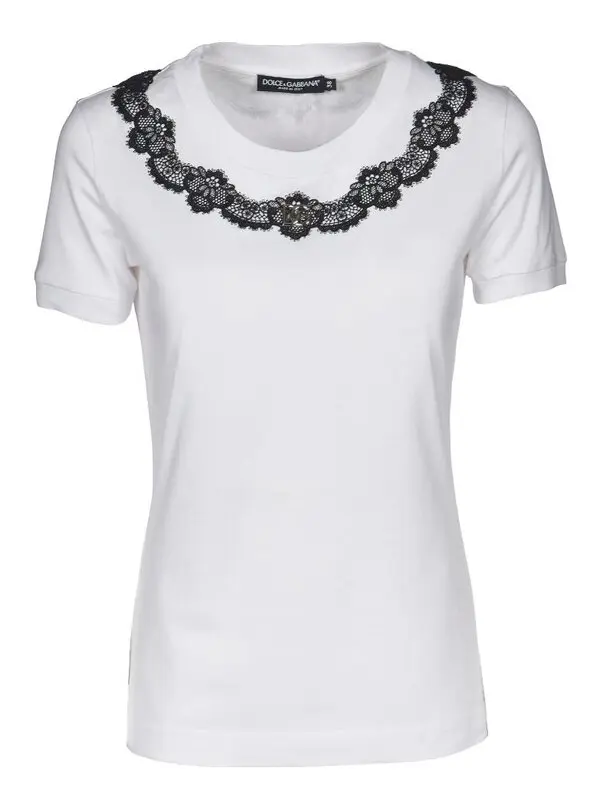 Dolce & Gabbana Lace Embellished Crewneck T-shirt - White