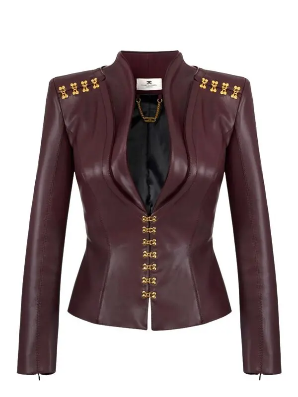 Elisabetta Franchi Leather Hook-detail Jacket - Red