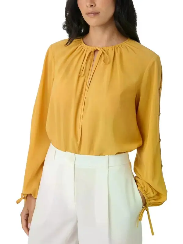 TOCCIN Tie-neck Gathered Blouse - Yellow