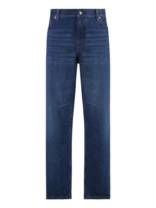 Zegna Logo Patch Straight Fit Jeans - Blue