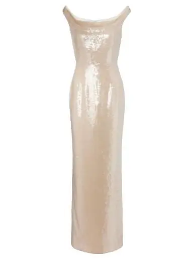 Roland Mouret Sequined Off-shoulder Gown - Nude