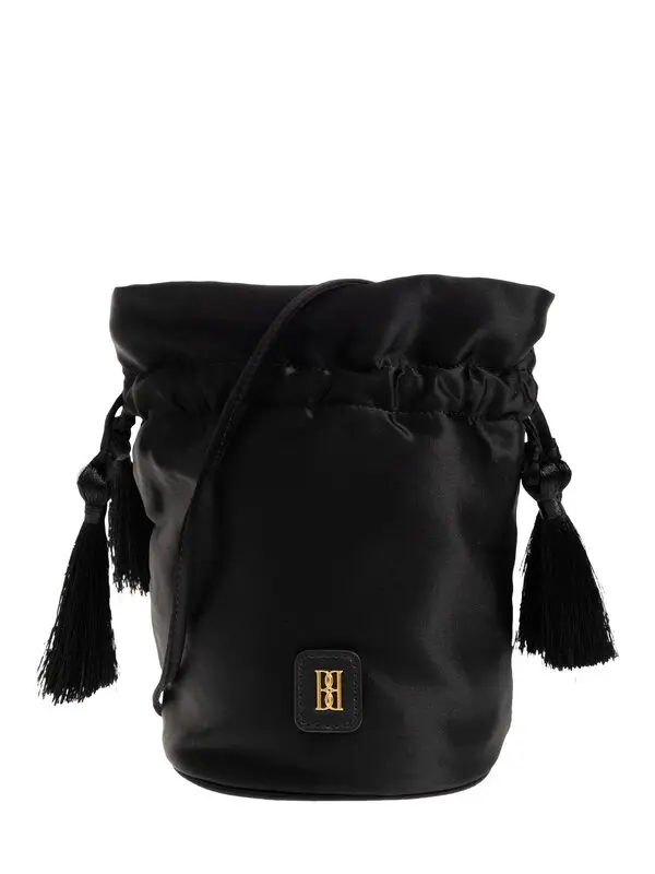 BY MALENE BIRGER Satin Drawstring Bucket Bag With Tassels - Black