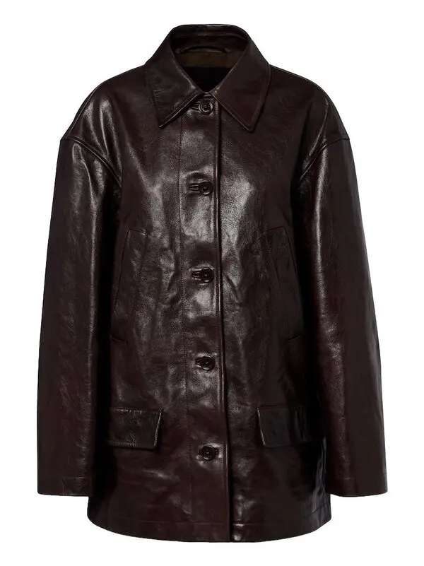 Balenciaga Oversized Leather Car Coat - Brown