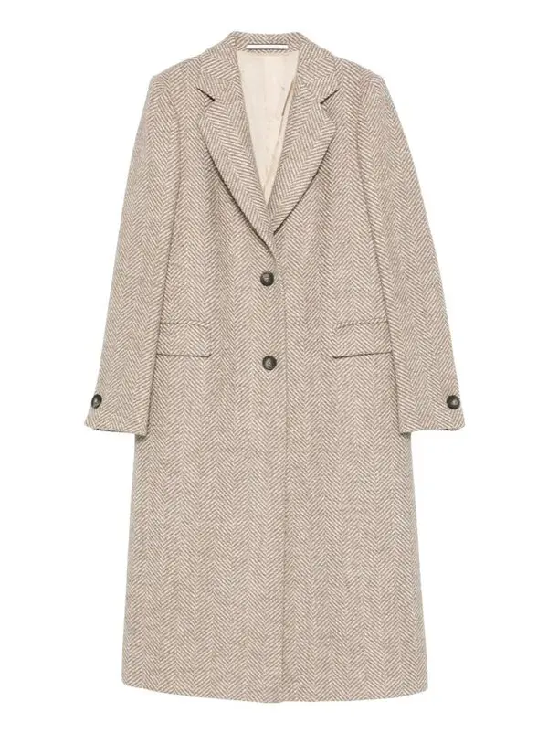 Tagliatore Long-sleeved Herringbone Coat - Nude