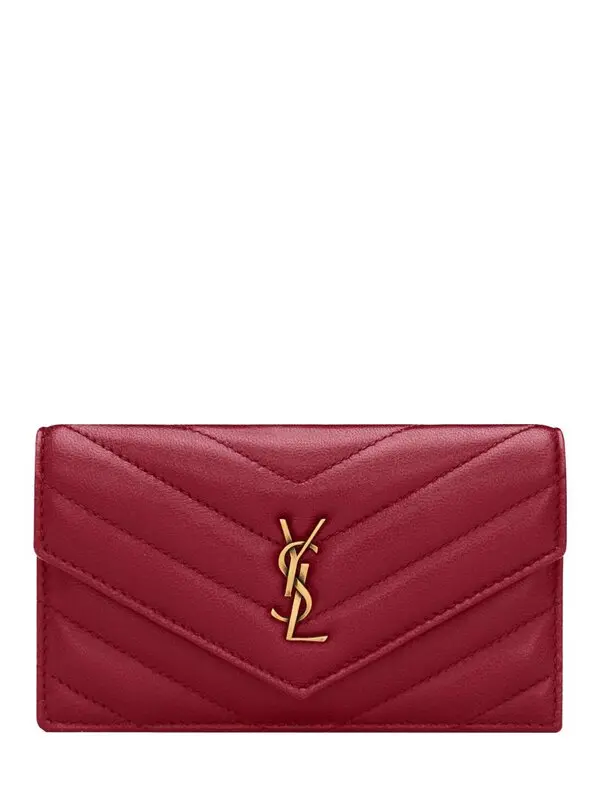 Saint Laurent Cassandre Quilted Leather Card Holder - Deep Red