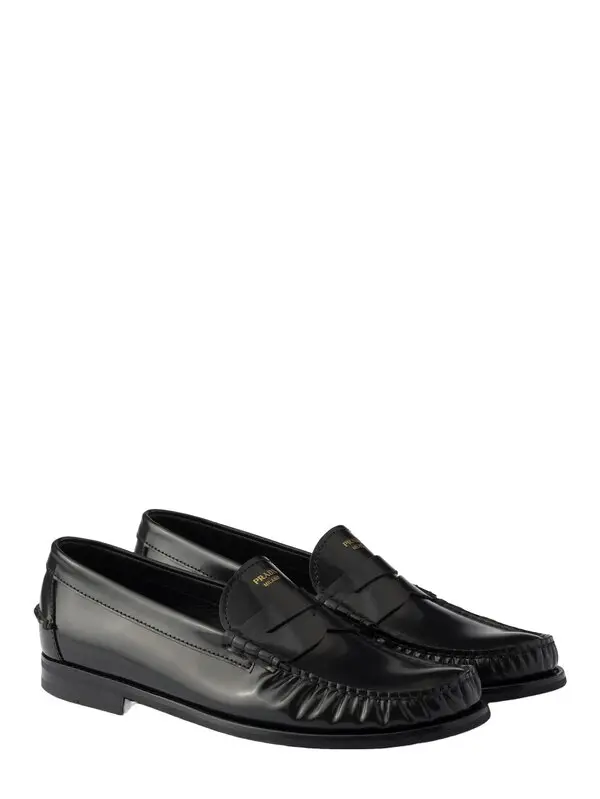 Prada Brushed Leather Loafers - Black
