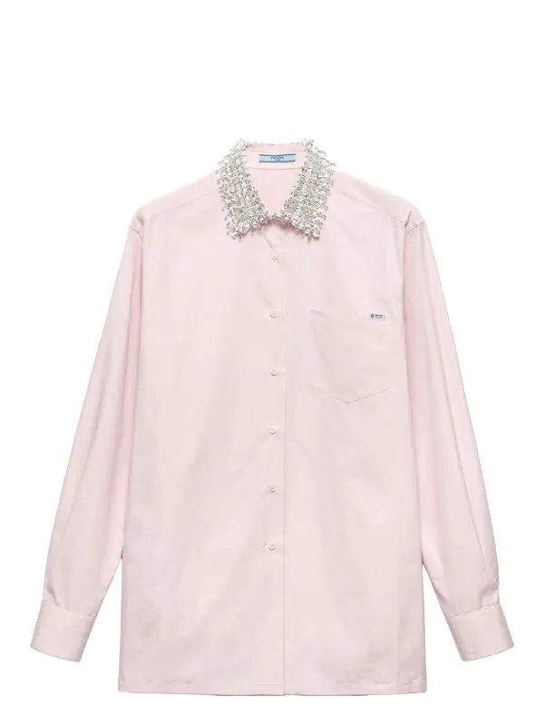 Prada Embroidered Collar Poplin Shirt - Pink
