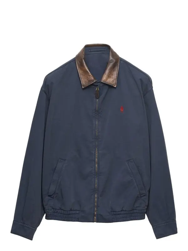 Prada Cotton Jacket With Leather Detail - Blue