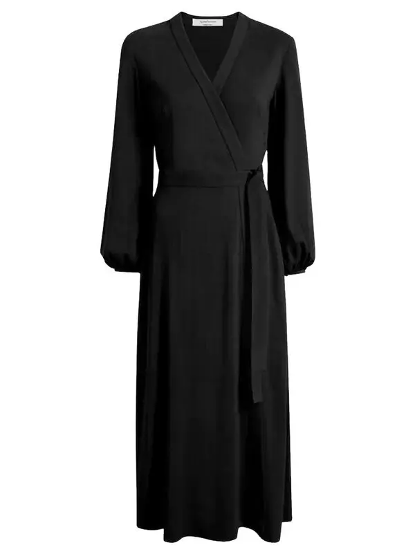 Another Tomorrow Buttoned Cuff Midi Dress - Black
