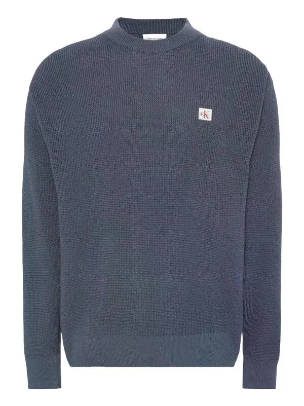 Calvin Klein Waffle Knit Logo Patch Sweater - Blue