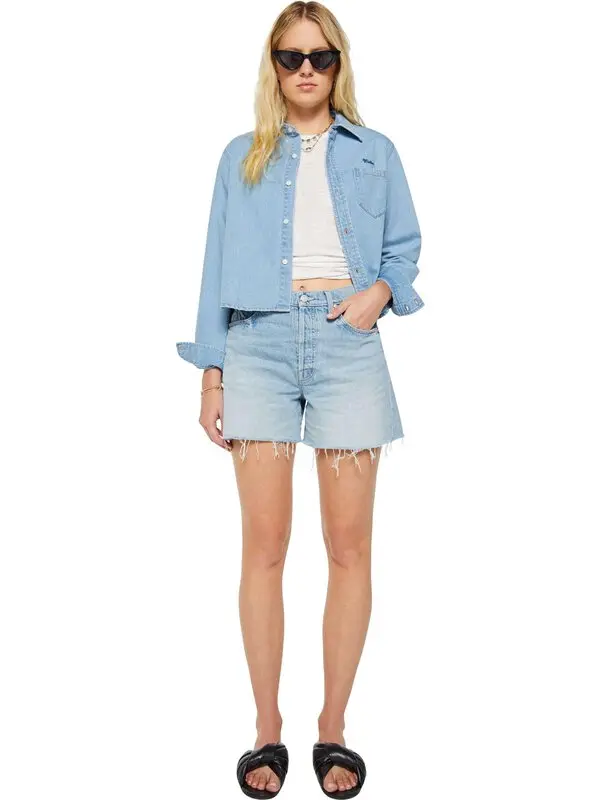 MOTHER The Extra Mile Fray Shorts - Light Blue