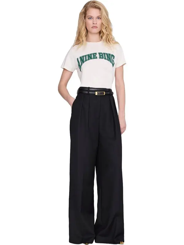 ANINE BING Shelley Cropped Baby Tee With Embroidered Logo - Ecru