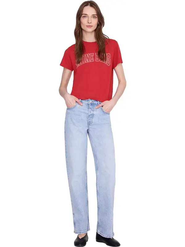 ANINE BING Shelley Cropped Baby Tee With Embroidered Logo - Tango Red