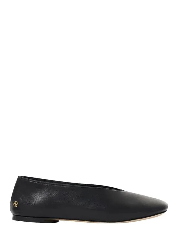 ANINE BING Smooth Leather Slip-on Flats - Black