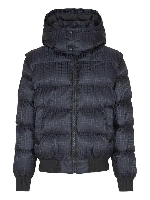 Balmain Cropped Monogram Jacquard Padded Jacket - Black