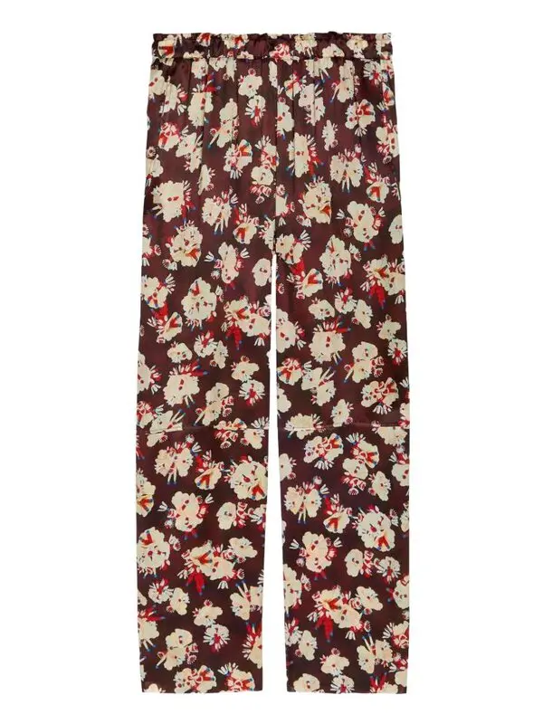 Rabanne Floral Print Silk Trousers - Brown