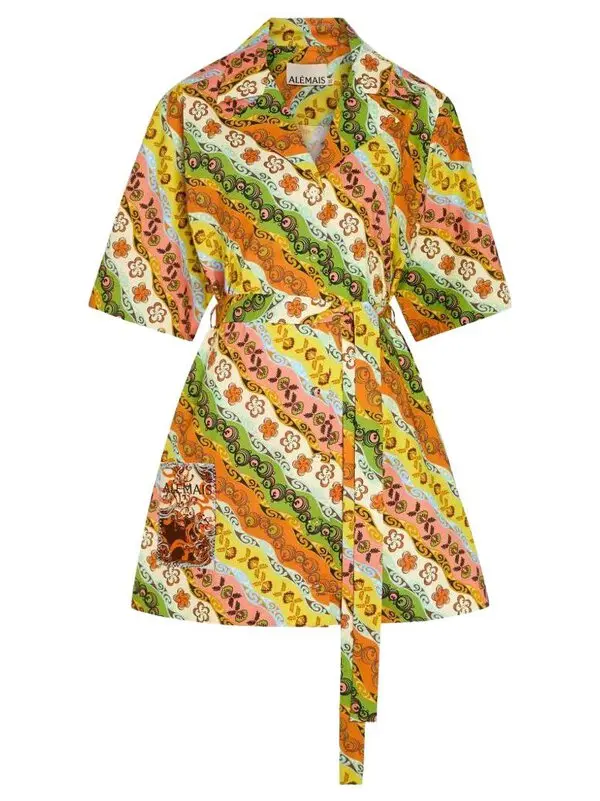 ALEMAIS Alemas Janine Graphic-print Belted Mini Dress - Orange