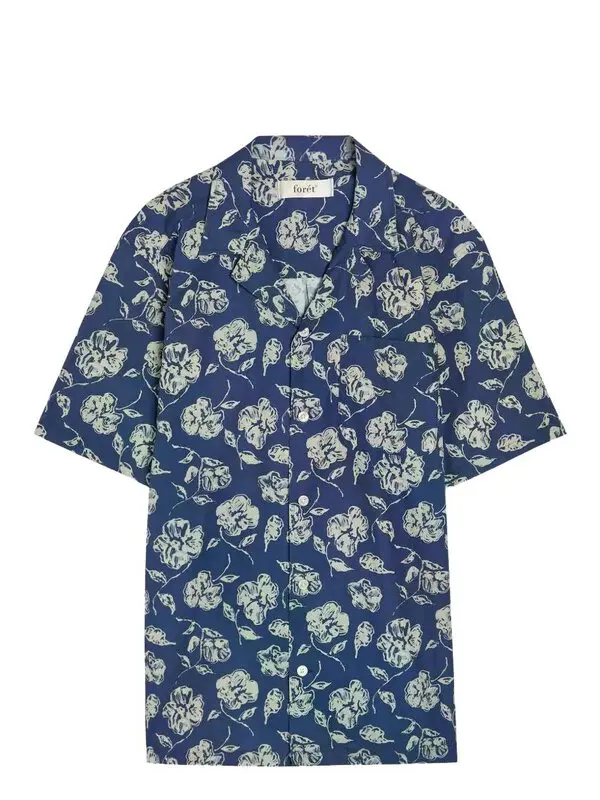 FORET Floral-print Short-sleeve Shirt - Blue