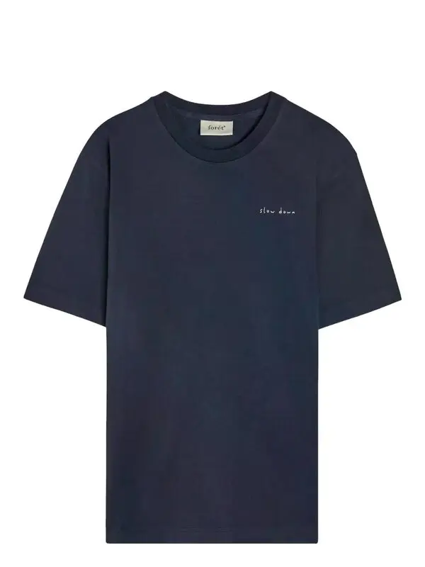 FORET Slow Down Embroidered-logo T-shirt - Blue