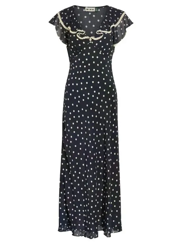 Rixo Bethea Polka-dot Ruffled Maxi Dress - Blue