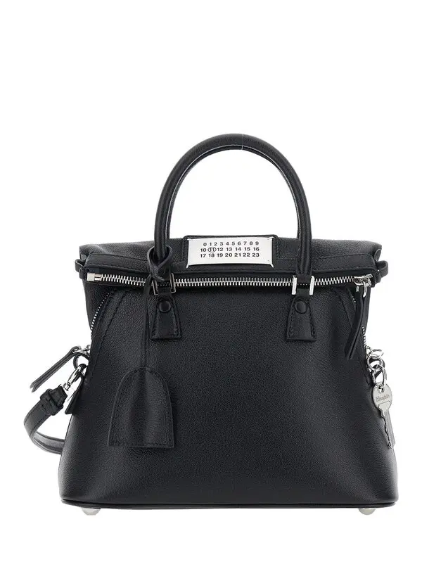 MAISON MARGIELA Black Leather Handbag With Applied Logo Patch And Side Keys - Multicolor
