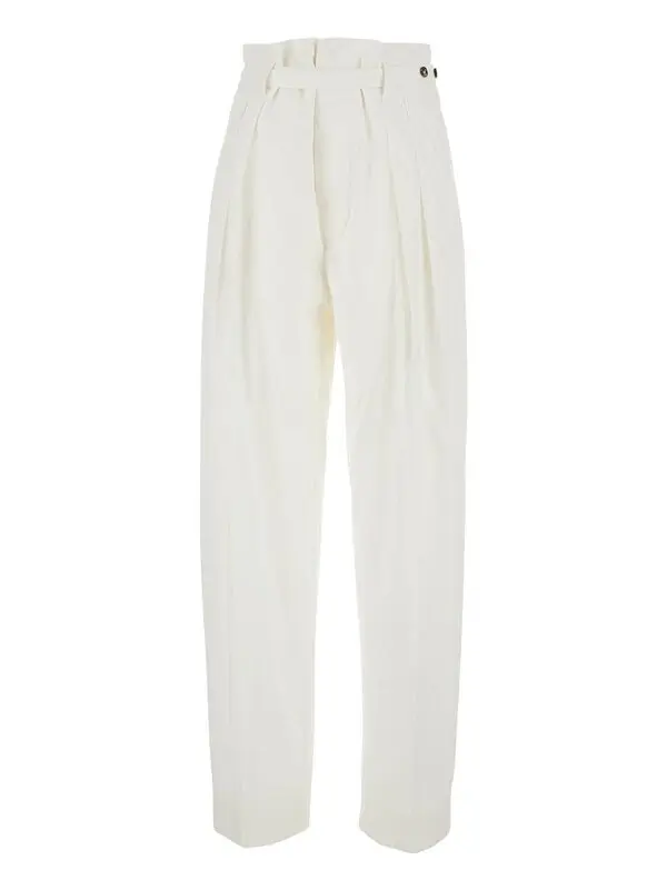 Bottega Veneta Cotton Tapered Leg Pants With Belt - Multicolor