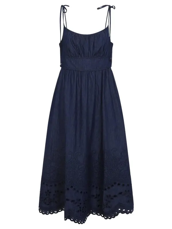Zimmermann Mahon Broderie Denim Midi Dress - Blue